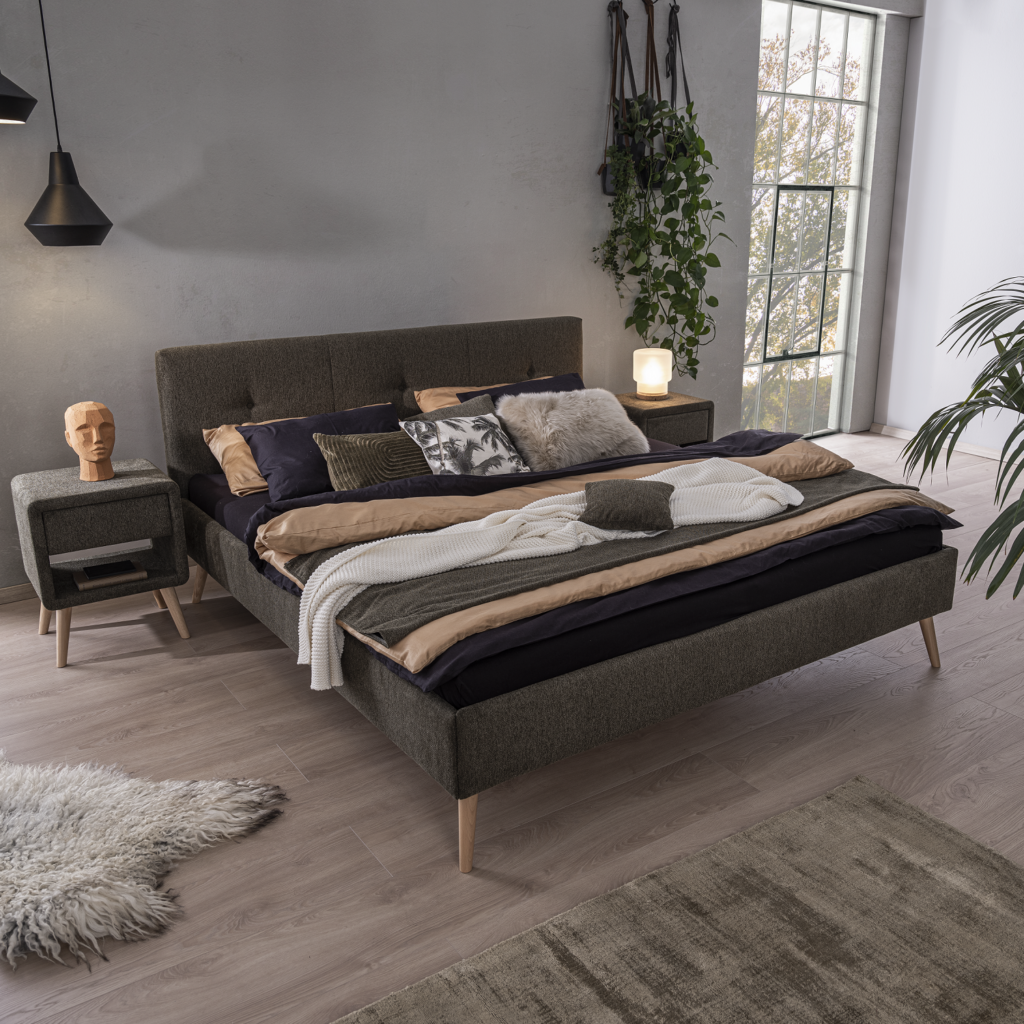 Polsterbett Falkon mit Holzfüssen und Kopfteil - Soulbed